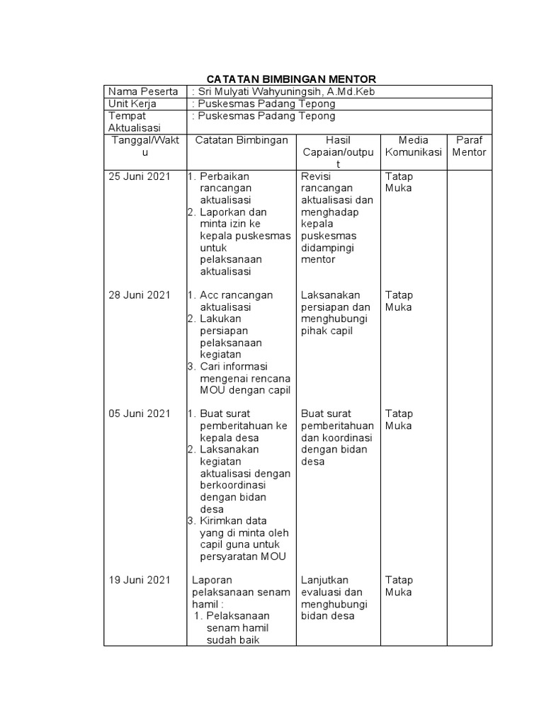 Catatan Bimbingan Mentor Revisi | PDF