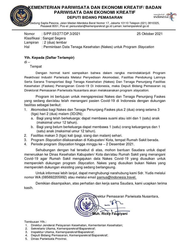 Surat Permohonan Program Staycation | PDF
