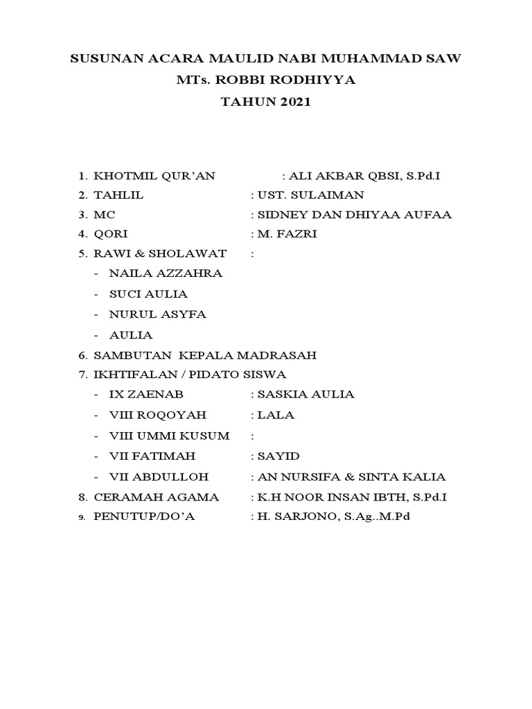 Susunan Acara Maulid Nabi Muhammad Saw | PDF