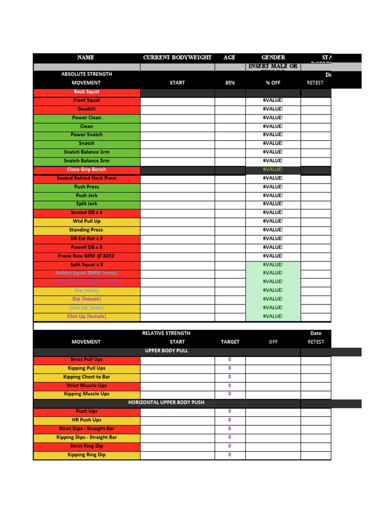 Testing Sheet Master Copy OPEX Fitness | PDF | Weight Training ...