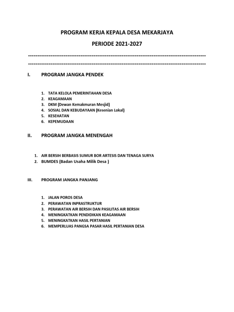 Program Kerja Kepala Desa | PDF