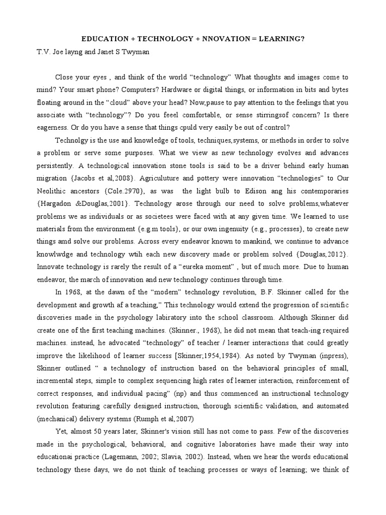 Technology in Learning Innovation | PDF | Educational Technology | Learning