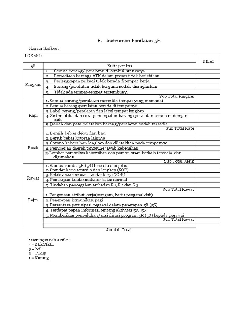 Instrumen Penilaian 5 R Edit | PDF
