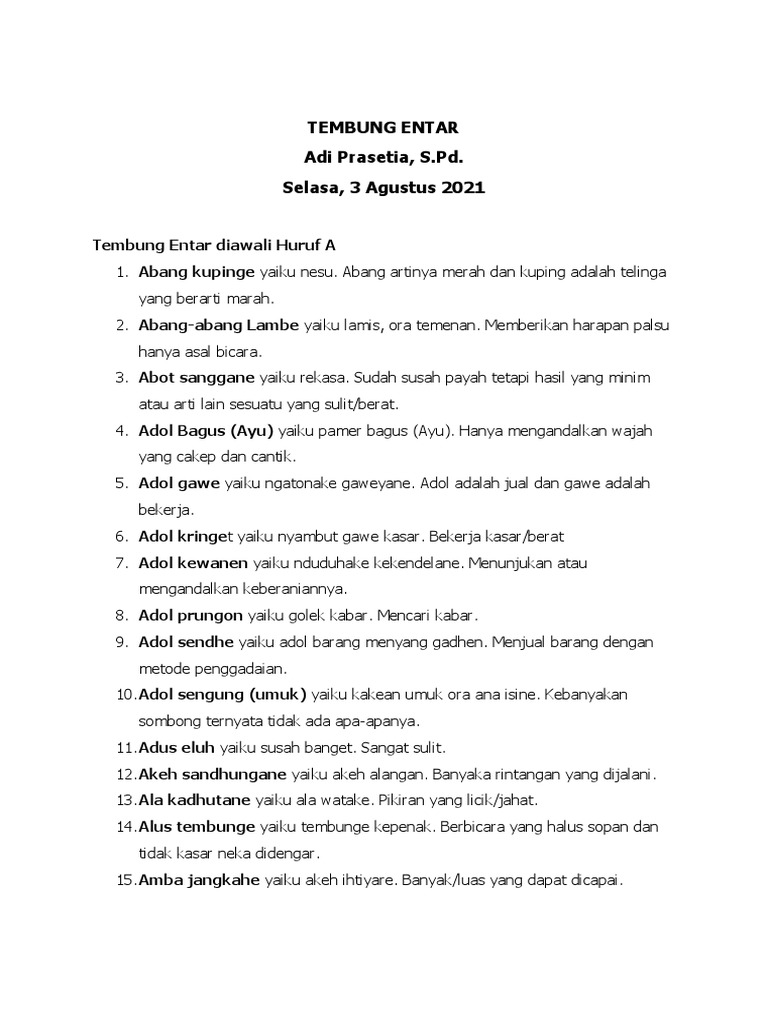 Kamus Tembung Entar | PDF