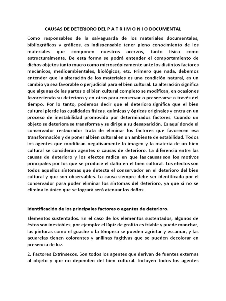 Causas del Deterioro Documental | PDF | Naturaleza
