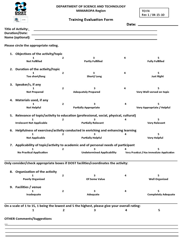 Training Evaluation Form | PDF | Cognition