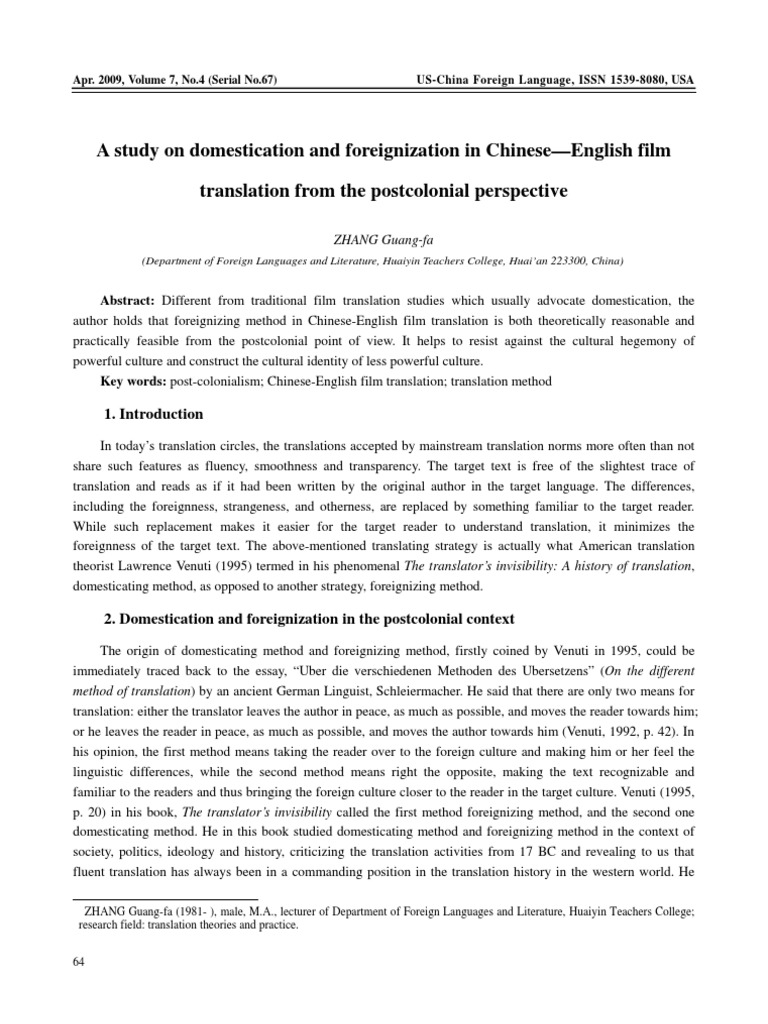 A Study On Domestication and Foreignization in Chinese English Film ...