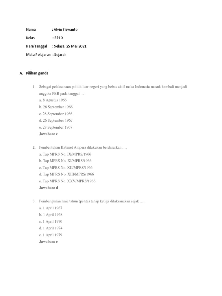 15 Soal Pilihan Ganda Dan 5 Essai Beserta Jawabannya Alvin Siswanto RPL X | PDF