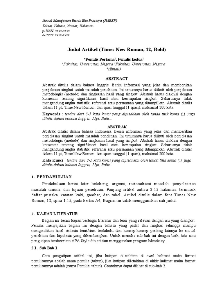 Template Jurnal Stie Eka Prasetya | PDF