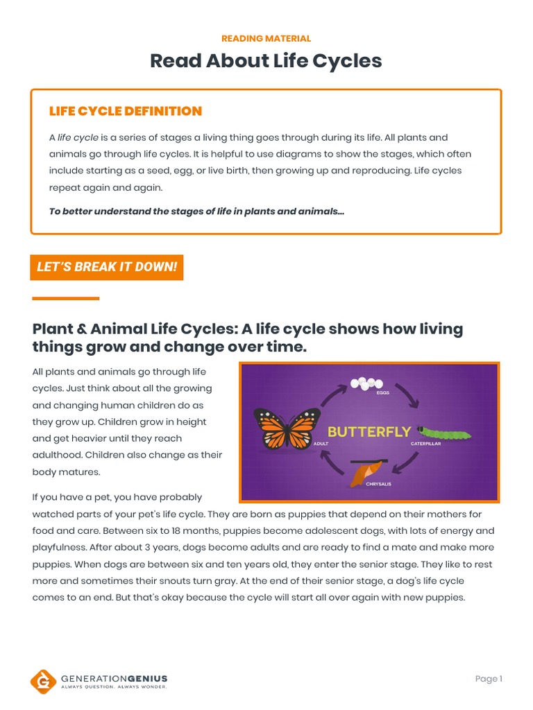 Plant and Animal Life Cycles Reading Material Grades 3 5 | PDF ...