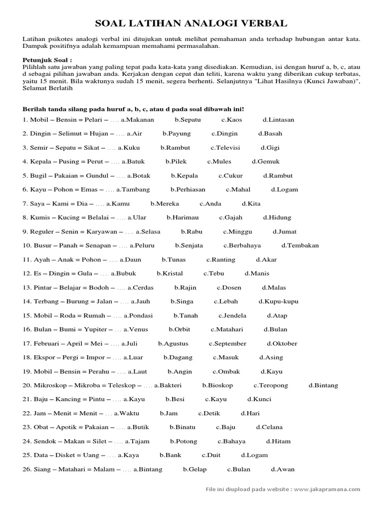 Soal Latihan Analogi Verbal 1 | PDF