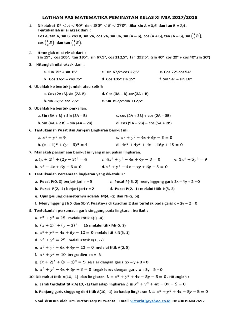 Latihan Pas Matematika Peminatan Kelas Xi Mia | PDF
