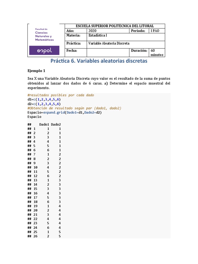 Practica 6 Variable Aleatoria Discreta-1 | PDF | Random Variable | Measure Theory