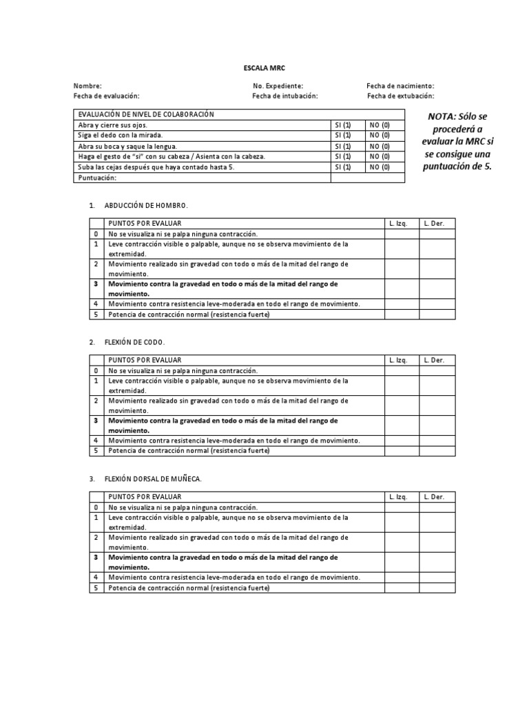 ESCALA MRC Formato | PDF | Sistema musculoesquelético | Ciencia de la danza