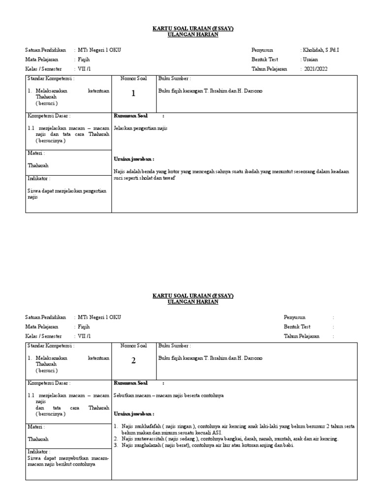Kartu Soal Uraian | PDF | Kajian Bahasa Asing | Sains & Matematika