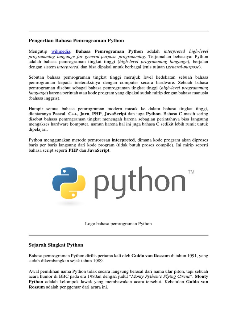 Tutorial Bahasa Pemrograman Python | PDF