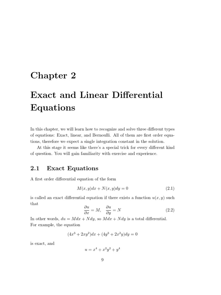 Chapter 2 Exact and Linear Differential Equations | PDF | Equations ...