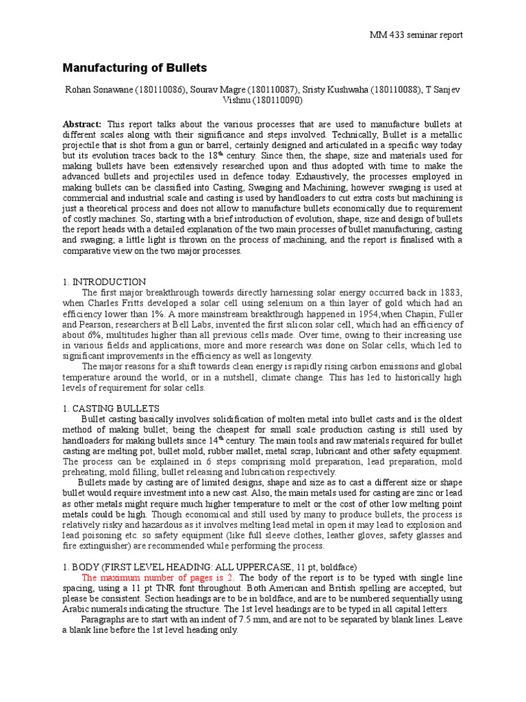 Manufacturing of Bullets | PDF | Casting (Metalworking) | Bullet