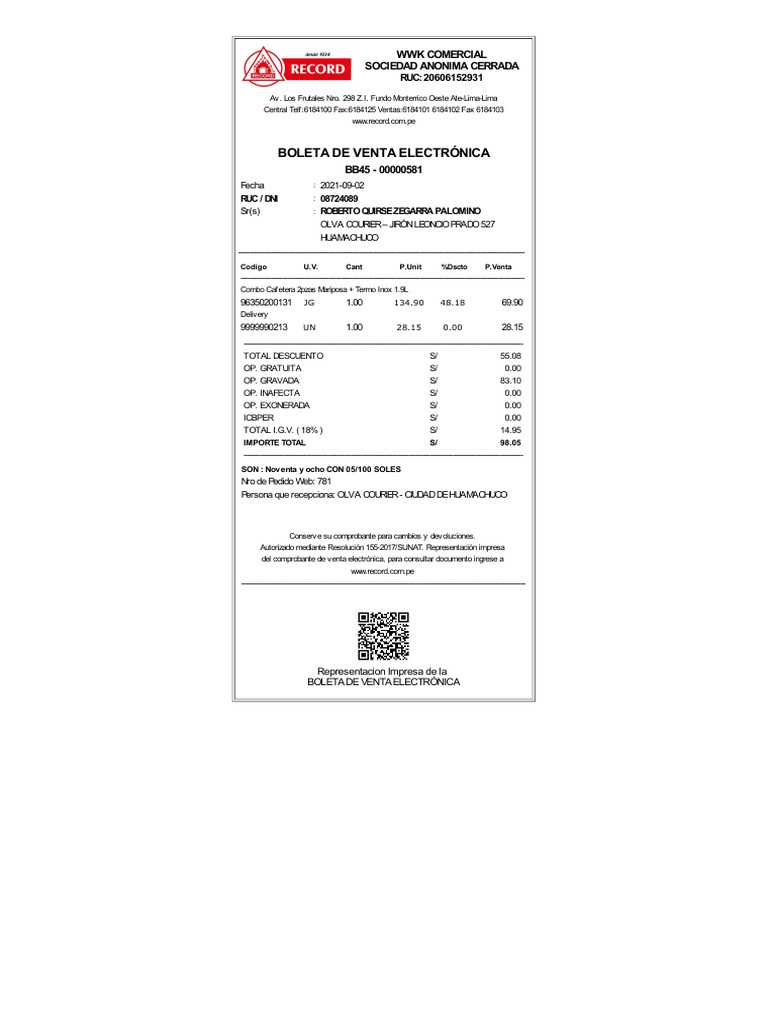 Boleta de Venta Electrónica | PDF
