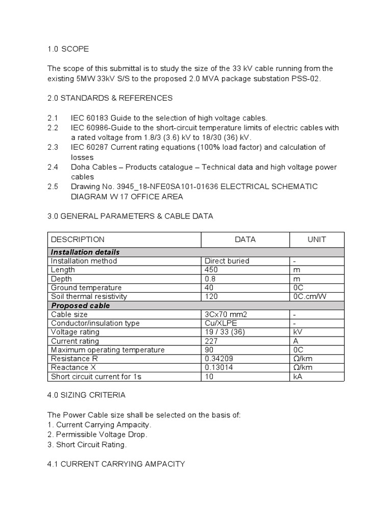 33 KV Cable Sizing Calculation | PDF | Electrical Wiring | Physical ...
