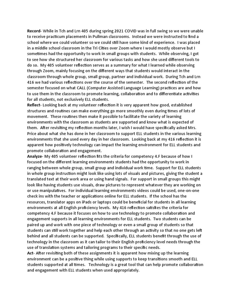 4f Reflection | Download Free PDF | Classroom | Learning