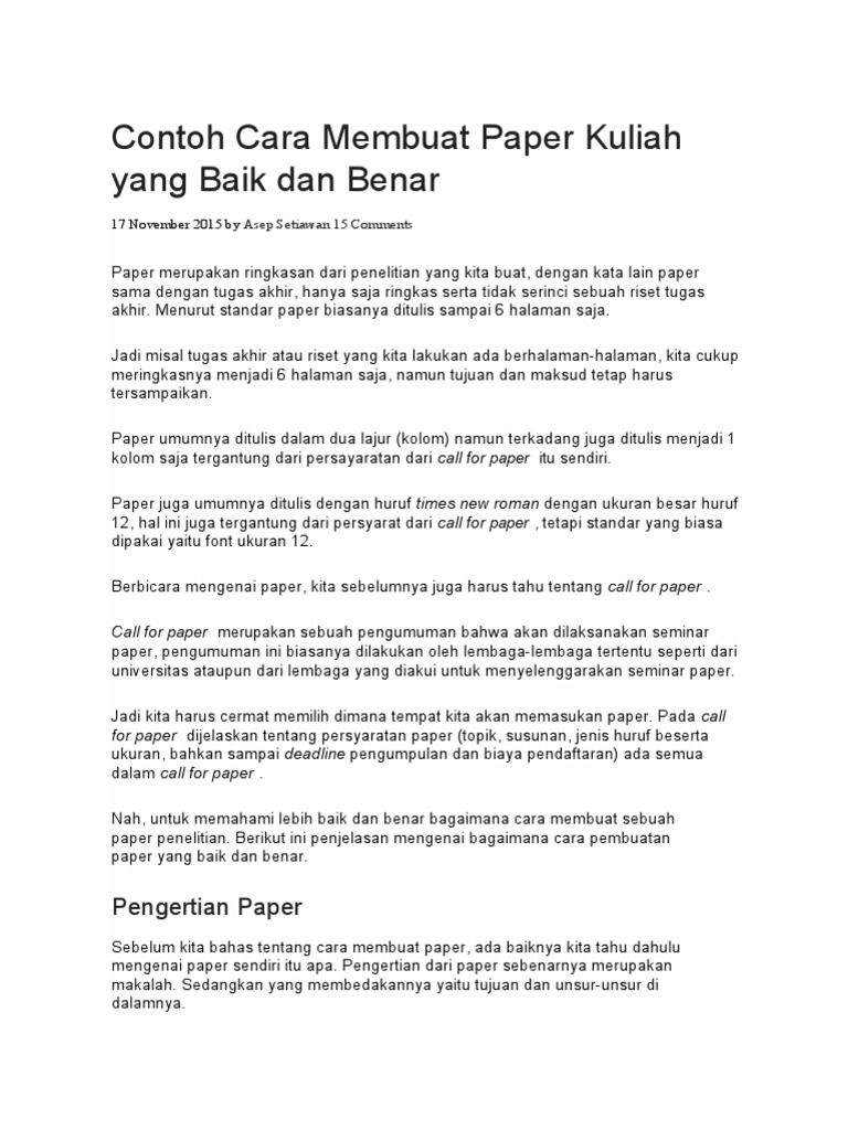 Contoh Cara Membuat Paper Kuliah Yang Baik Dan Benar | PDF
