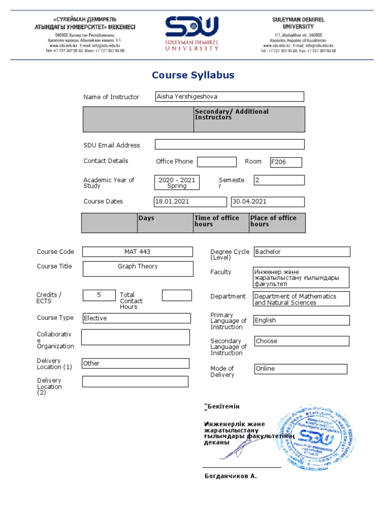 Course Syllabus: Secondary/ Additional Instructors | PDF | Graph Theory ...