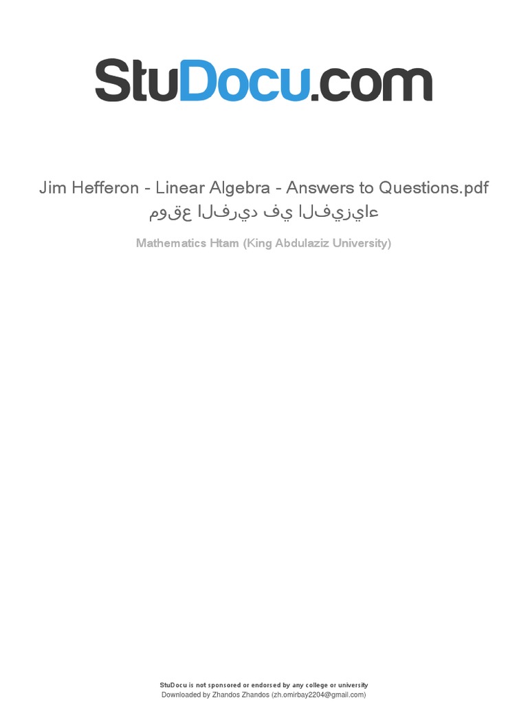 Jim Hefferon Linear Algebra Answers To Questions | PDF | Linear ...