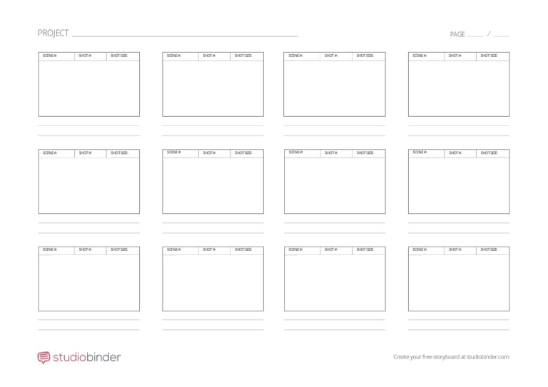 A4 Storyboard Template - 12-Panel - Landscape - StudioBinder | PDF