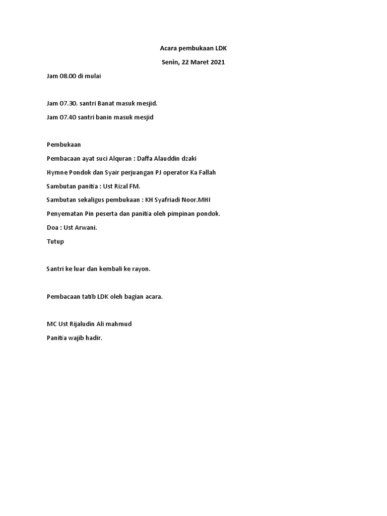 Acara Pembukaan LDK | PDF