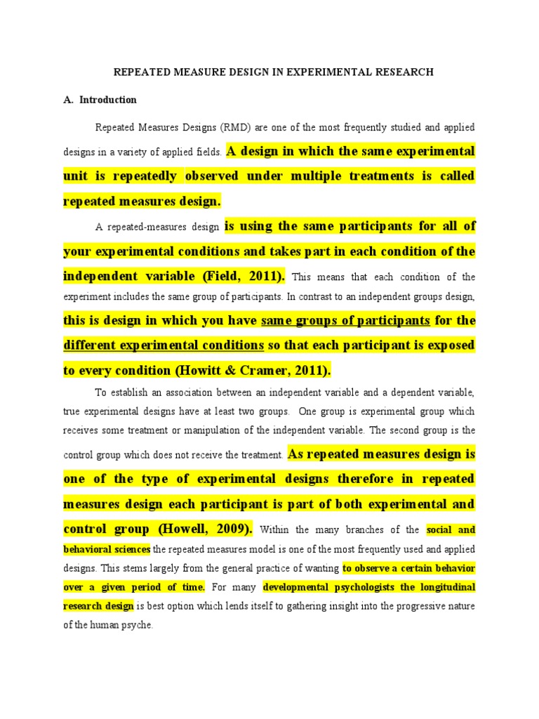 Repeated Measure Design | PDF | Experiment | Design Of Experiments