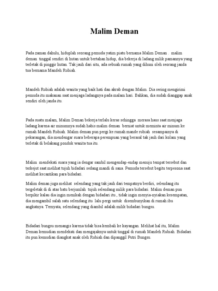 Cerpen Malim Deman | PDF | Fiksi Misteri, Thriller, & Kejahatan