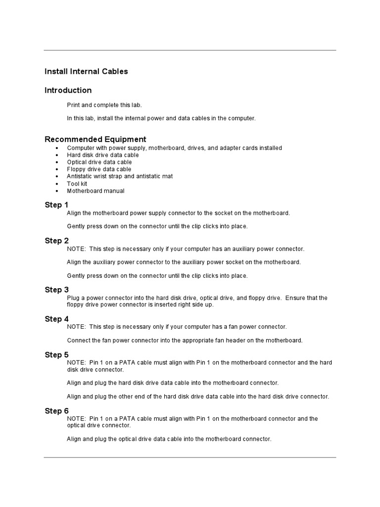Install Internal Cables | PDF