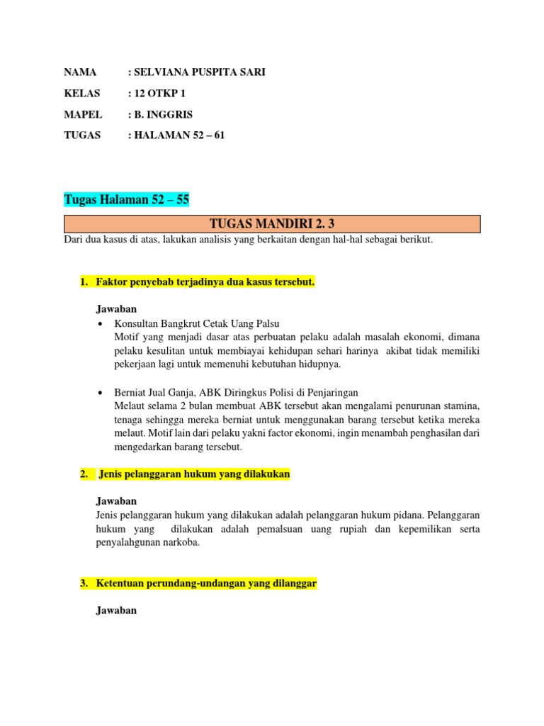 TUGAS PPKN MATERI KE 6 - (Halaman 52 - 61) - Selviana Puspita Sari - 12 Otkp 1 | PDF | Kesehatan ...