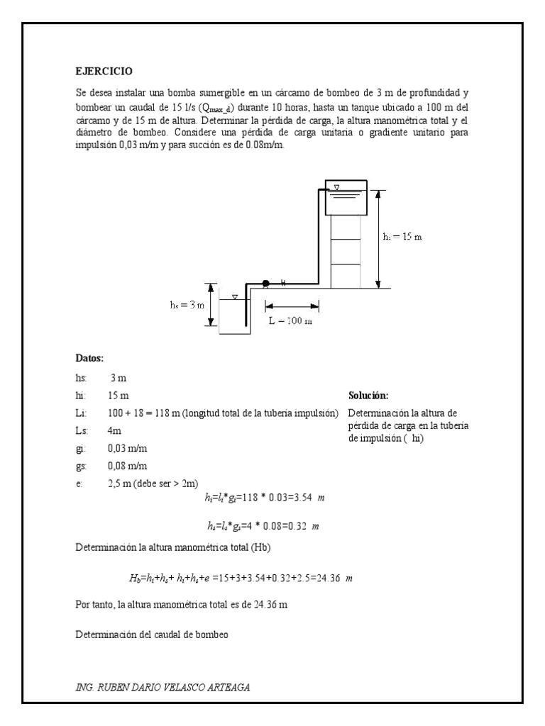 Ejercicio Calculo de Altura Manometrica Tottal | PDF | Bomba | Plomería