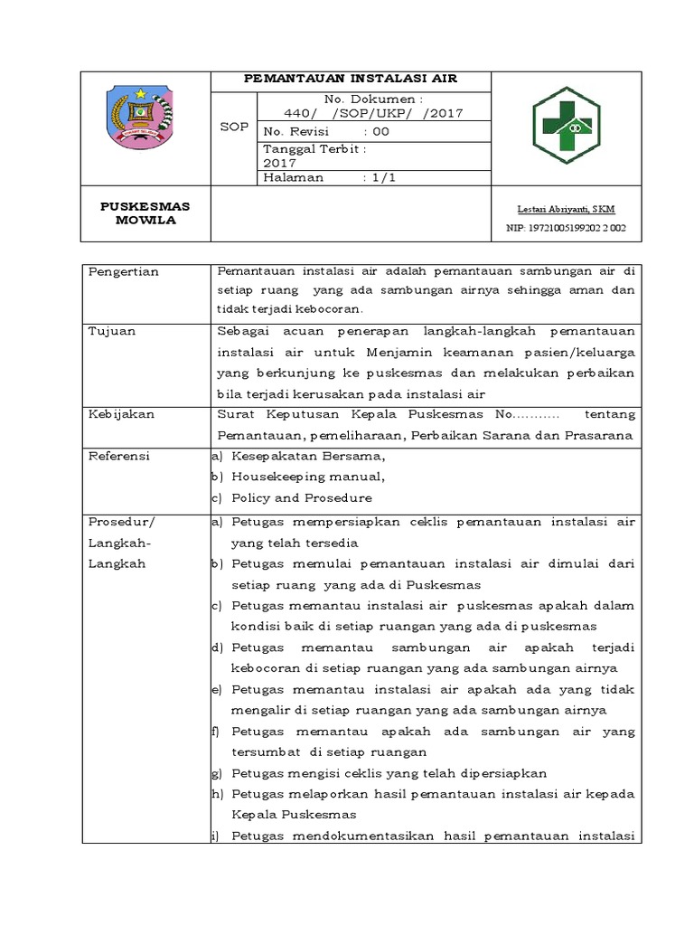Edit Sop Pemantauan Instalasi Air | PDF | Griya & Taman