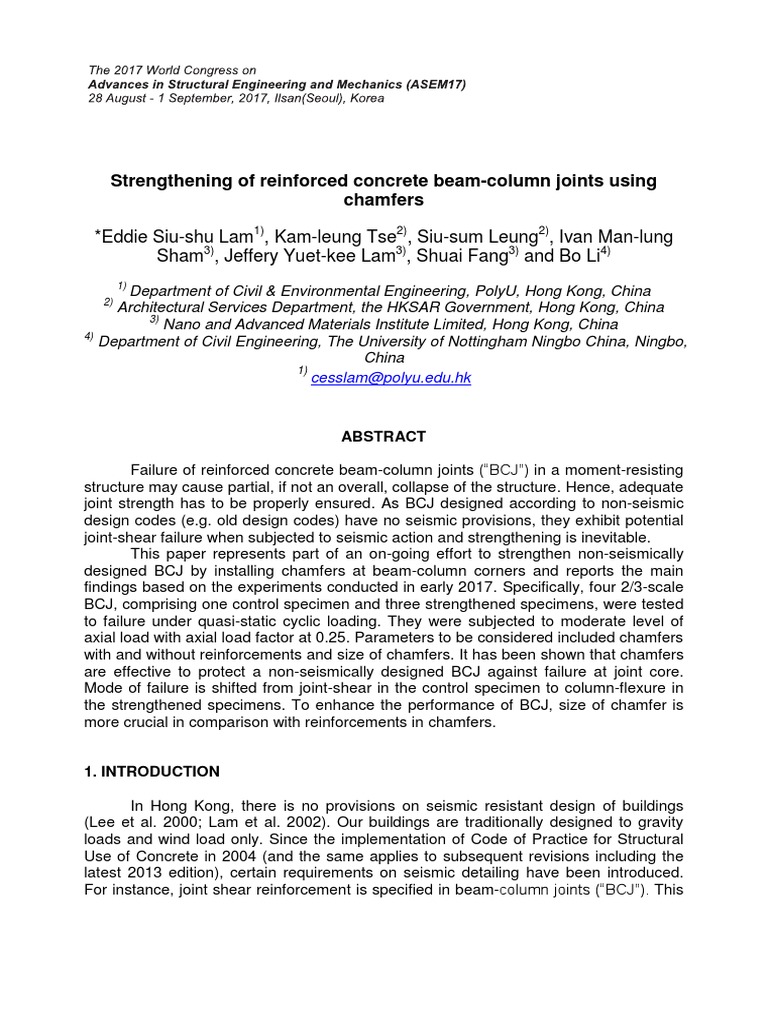 Strengthening of Reinforced Concrete Beam-Column Joints Using Chamfers ...
