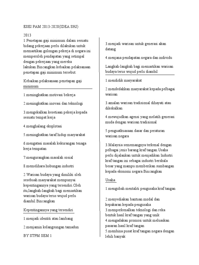 Esei Pam 2013-2020 Soalan Dan Idea SHJ | PDF