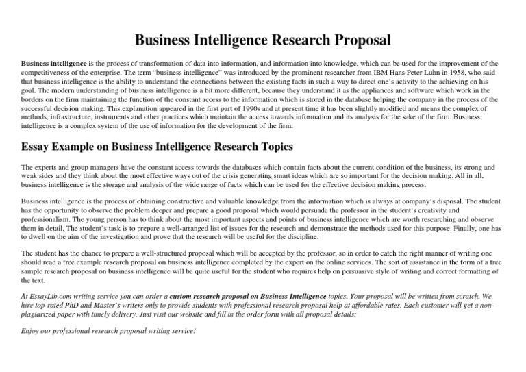 Business Intelligence Research Proposal | PDF | Business Intelligence ...