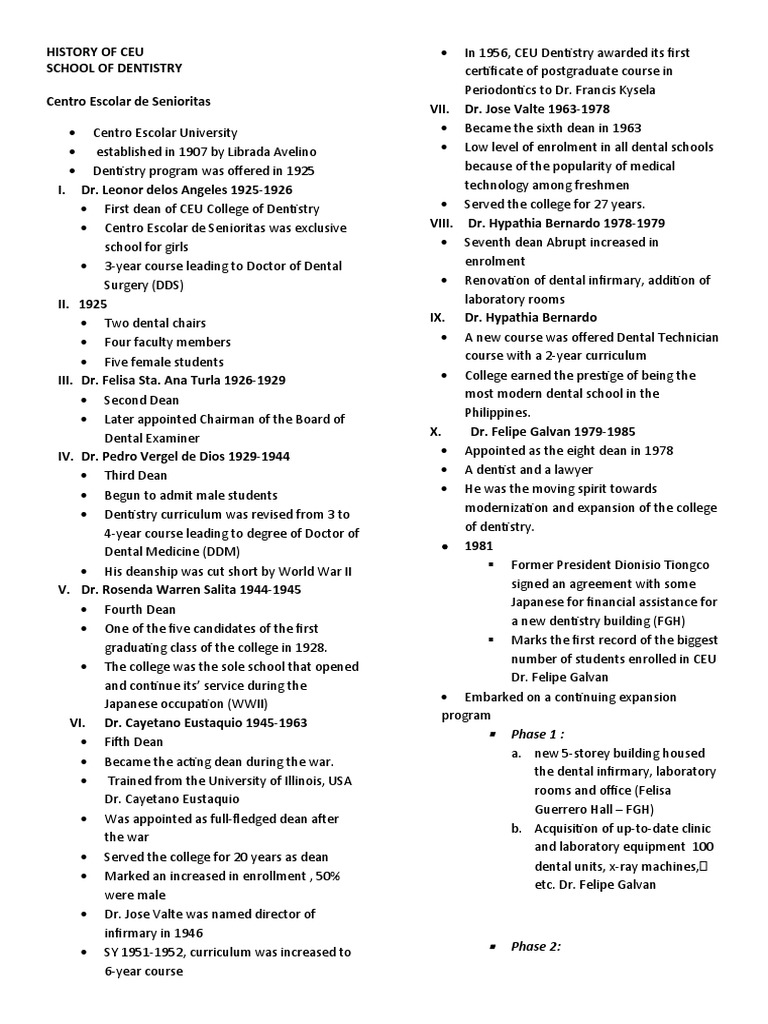 History of Ceu | PDF | Dentistry | Health Sciences
