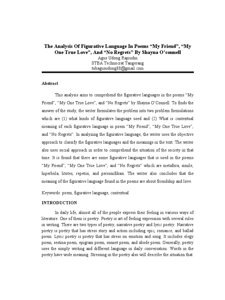 The Analysis Figurative Language in Poems My Friend My One True Love ...