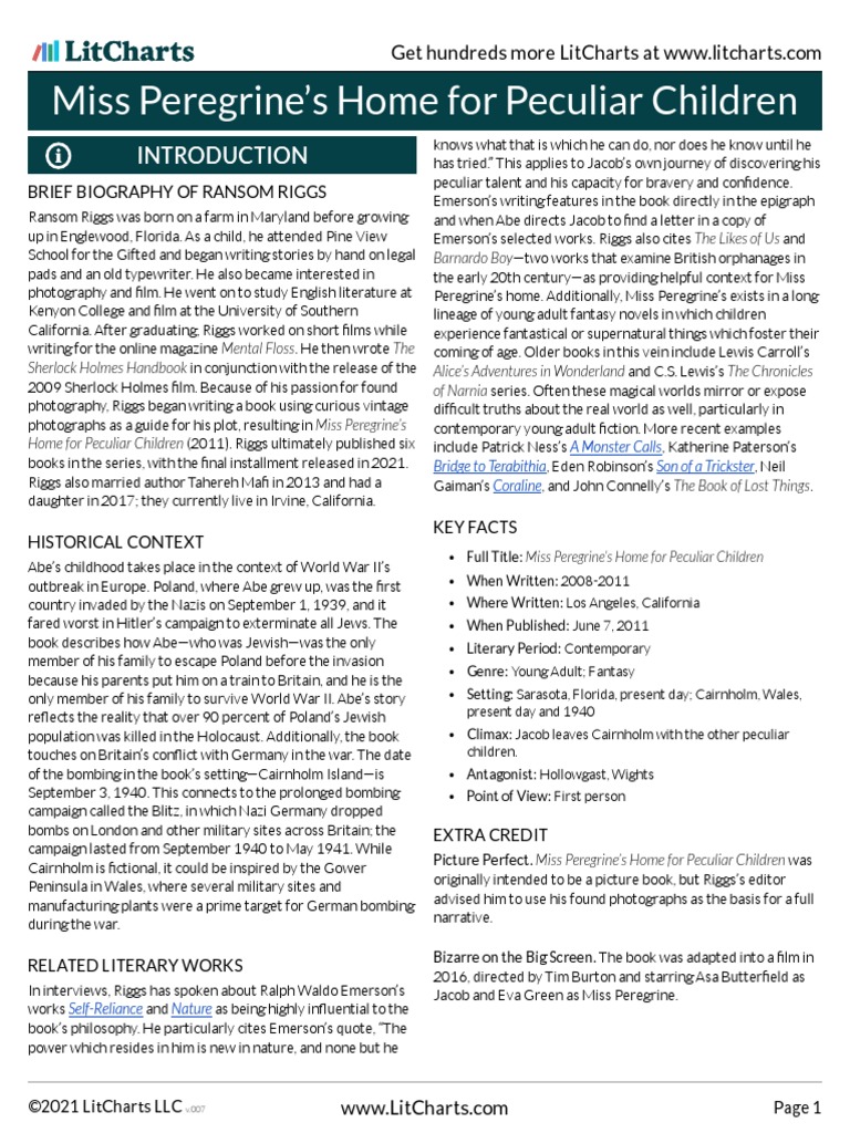 Miss Peregrines Home For Peculiar Children LitChart | PDF