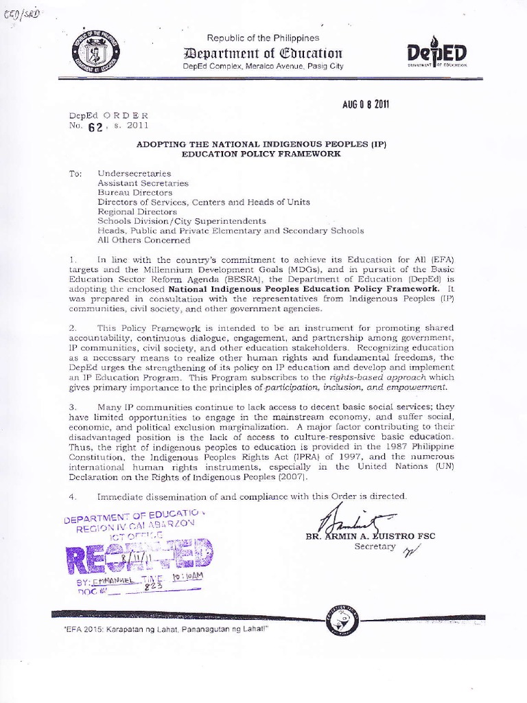DepEd Order No 62 S 2011 | PDF