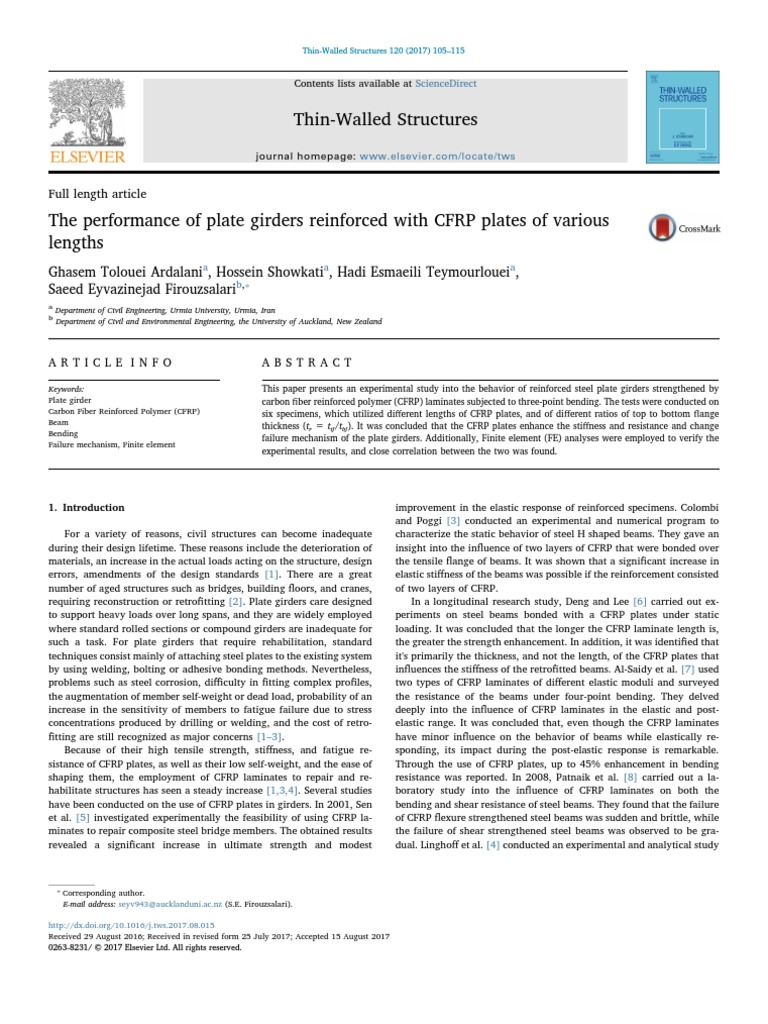 The Performance of Plate Girders Reinforced With CFRP Plates of Various ...