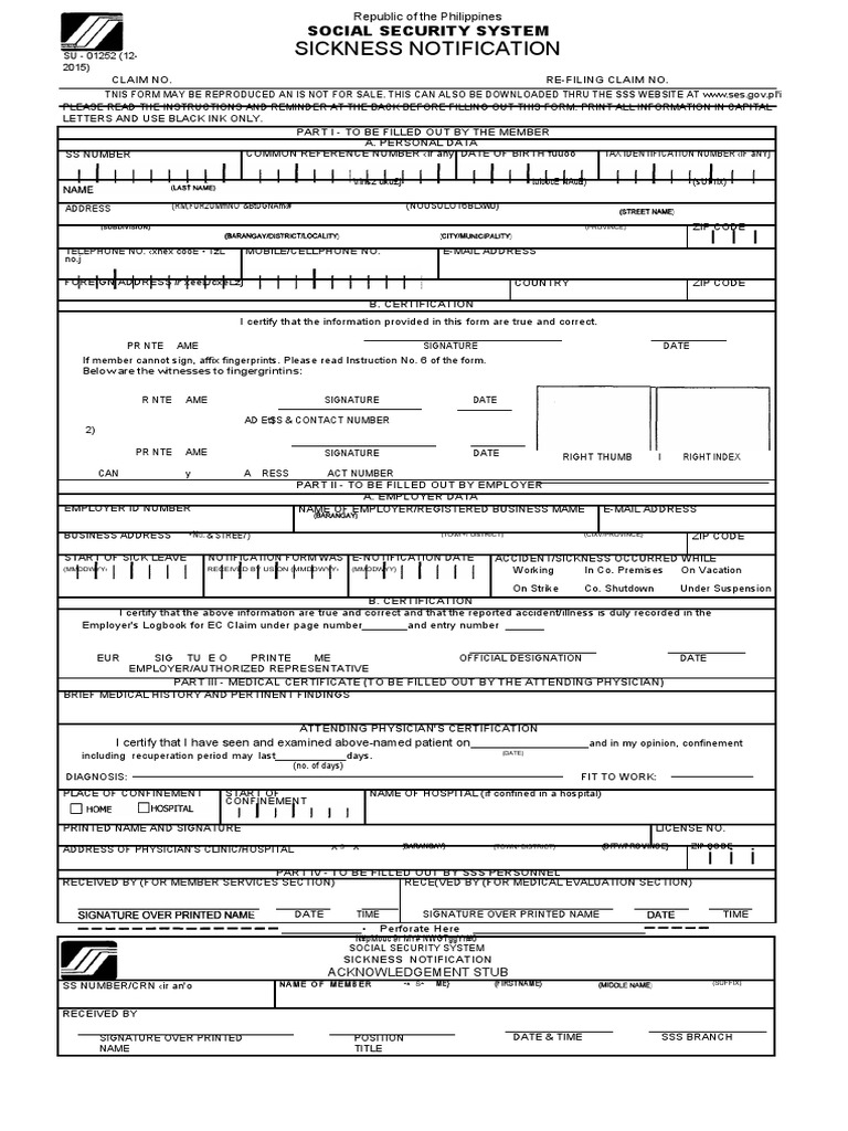 SSS Sickness Notification Form 2025 | PDF | Health Care | Medicine