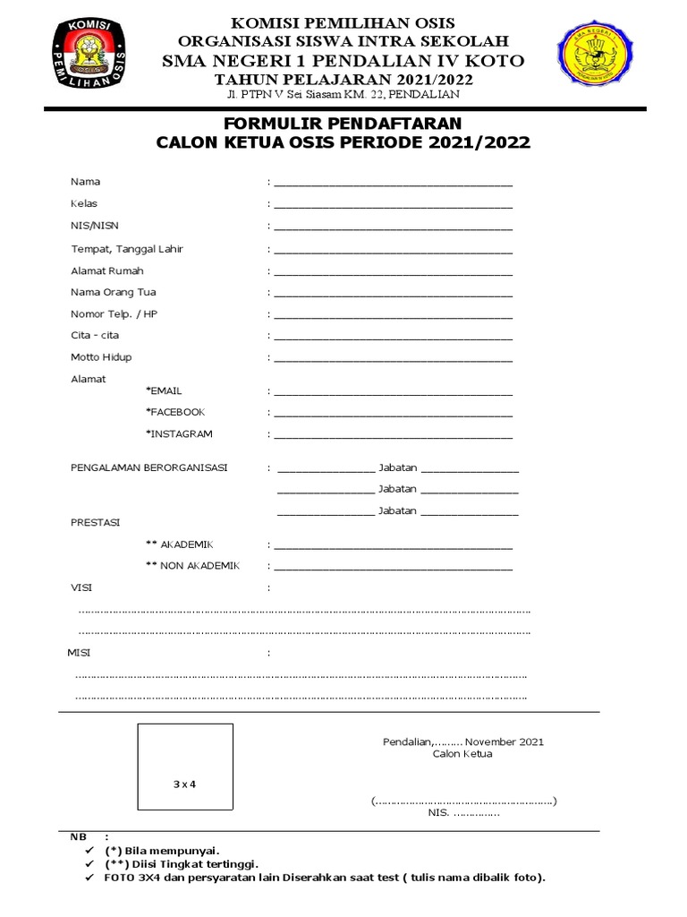 Formulir Pendaftaran Calon Ketua Osis | PDF Formulir Pendaftaran Calon Ketua Osis | PDF