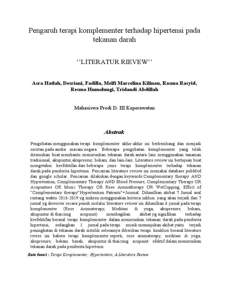 Pengaruh Terapi Komplementer Terhadap Hipertensi Pada Tekanan Darah | PDF | Pengembangan Diri ...