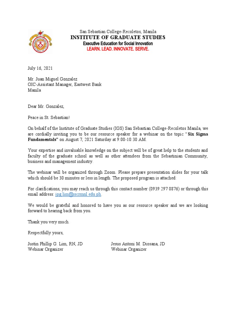 Invitation Letter For Webinar | PDF