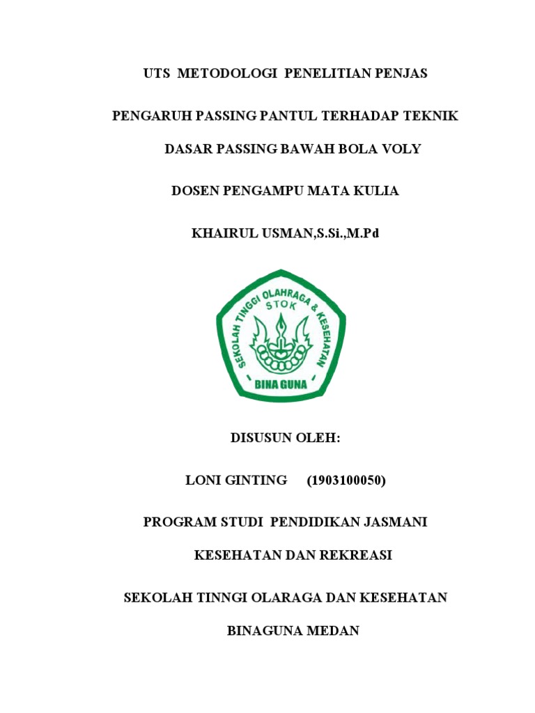Uts Metodologi Penelitian Penjas Loni | PDF
