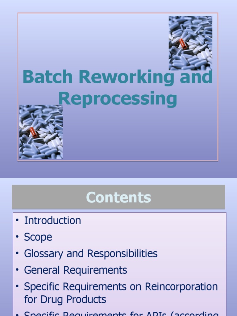 Batch Reworking And Reprocessing Requirements Pdf Specification